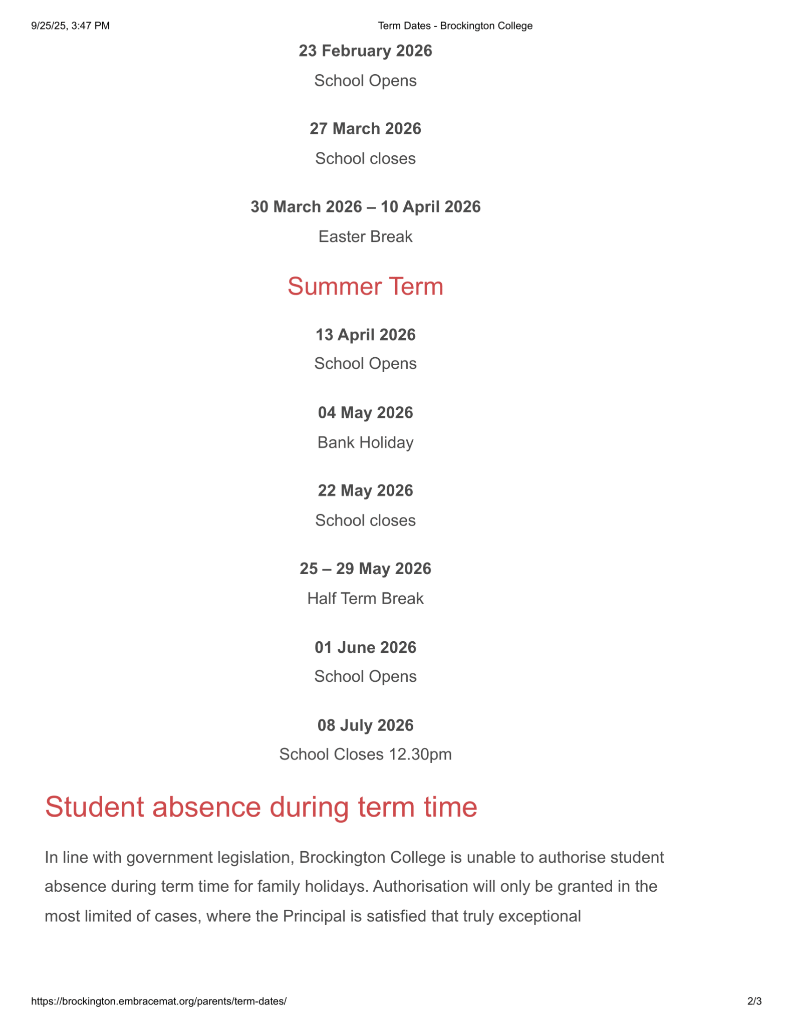 Brockington College 25-26 Term Dates Revised [pdf] - Sch-uk.org