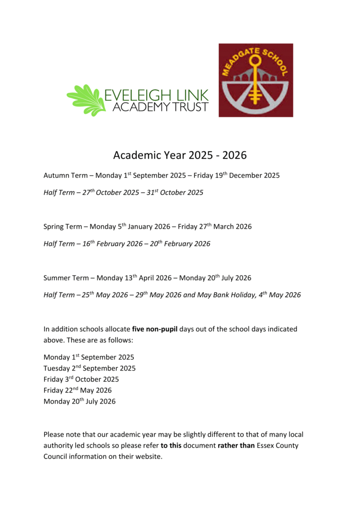 Meadgate Primary School - Term Dates 25-26 - Sch-uk.org