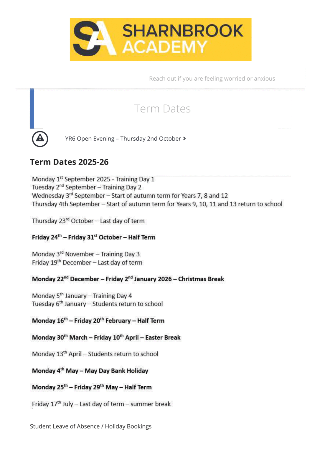 Sharnbrook Academy Term Dates 25-26 Revised [pdf] - Sch-uk.org