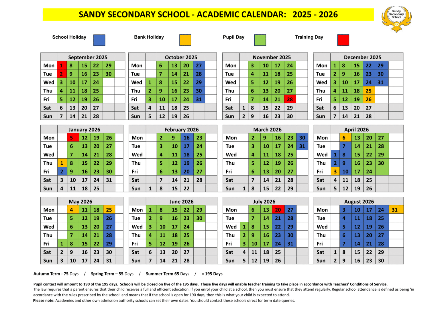 Sandy Secondary School 25-26 Term Dates Revised [pdf] - Sch-uk.org