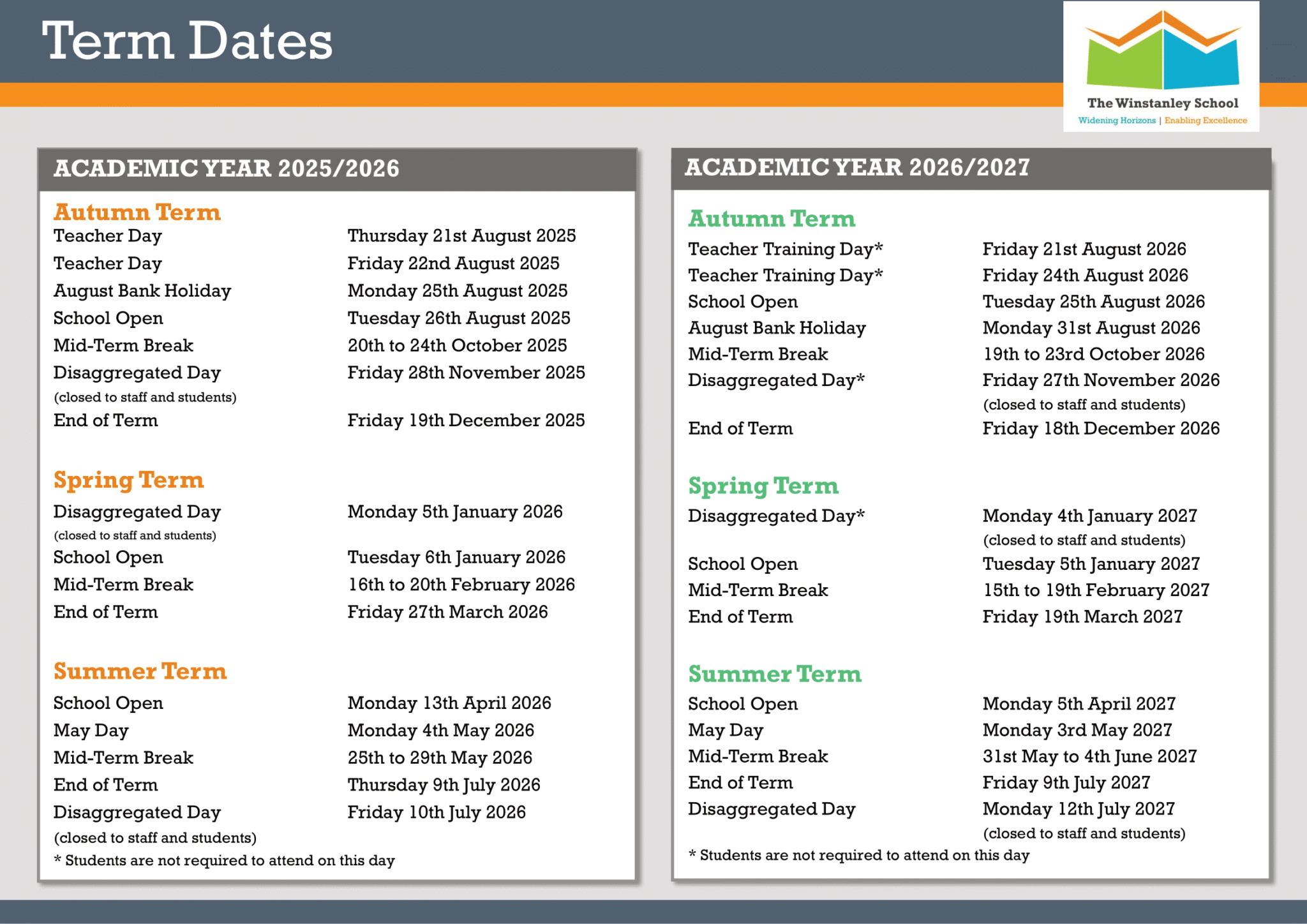 The Winstanley School Term Dates 25-26 Revised [pdf] - Sch-uk.org
