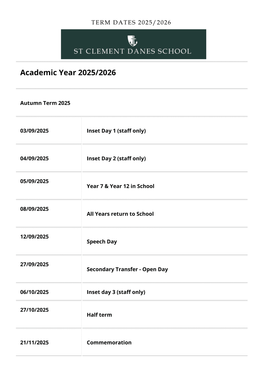 St Clement Danes School Term Dates 25-26 Updated [PDF] - Sch-uk.org