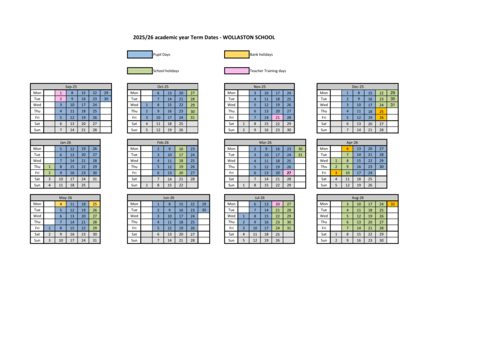 Wollaston School Term Dates 25-26 Revised - Sch-uk.org
