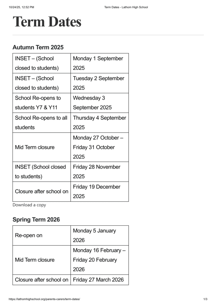 Lathom High School Term Dates 25-26 Official Update - Sch-uk.org