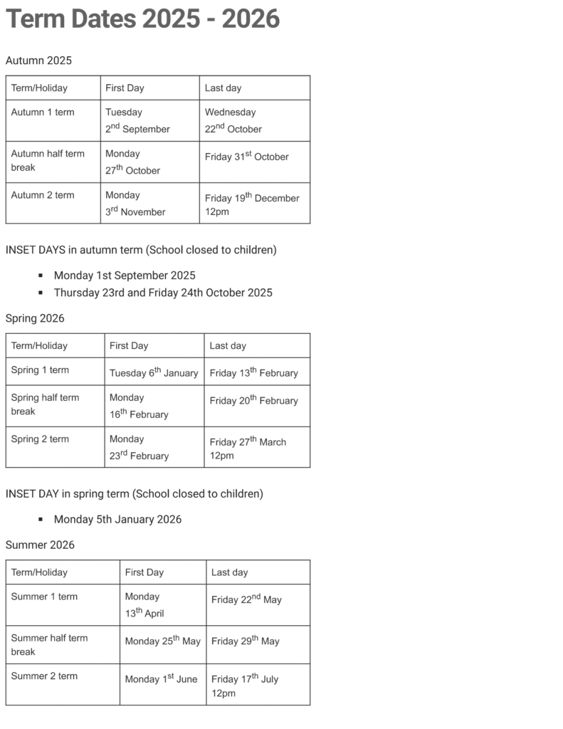 Avonmore Primary School Term Dates 25-26 Updated - Sch-uk.org