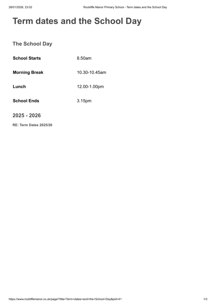 Rockliffe Manor Primary School 25-26 Term Dates Revised - Sch-uk.org