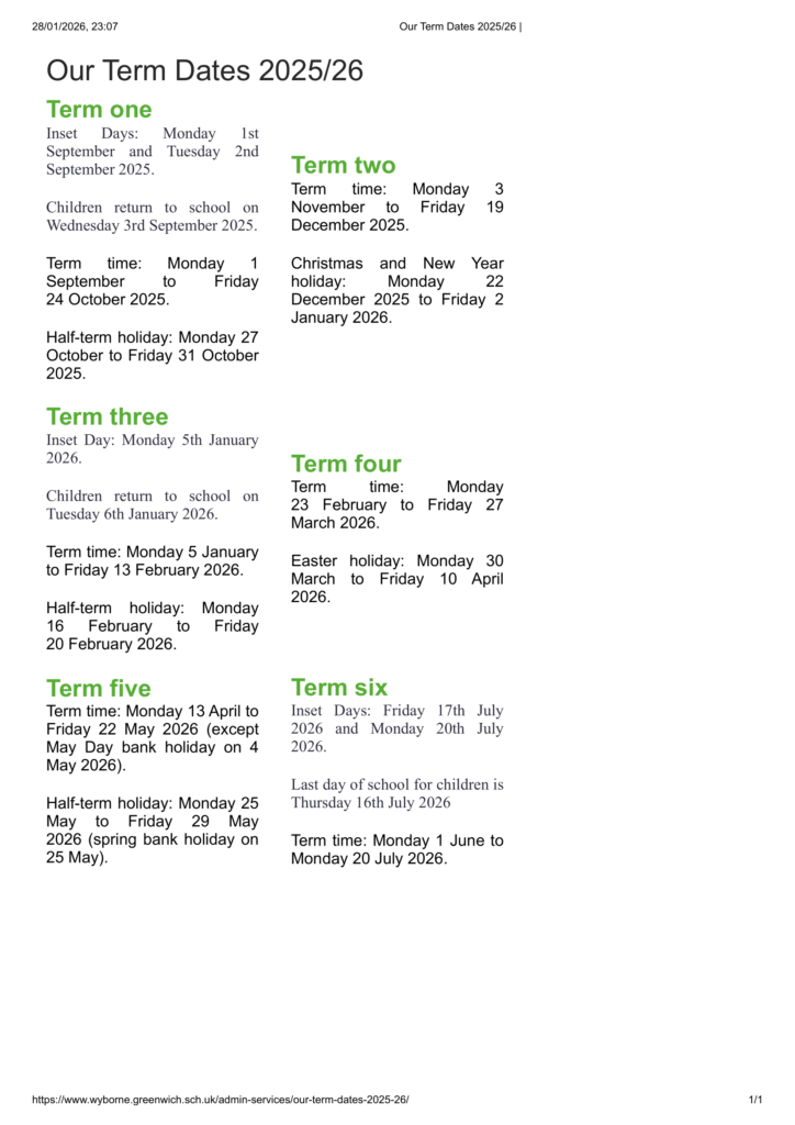 Wyborne Primary School 25-26 Term Dates Revised - Sch-uk.org