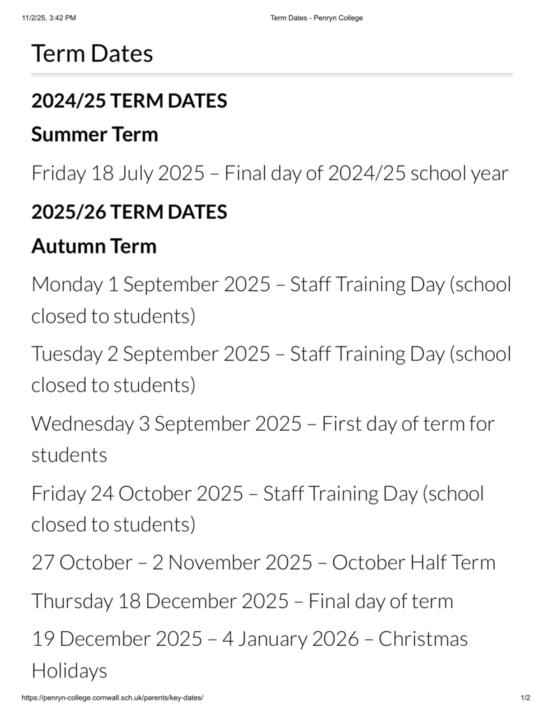 Penryn College - Cornwall Term Dates - Sch-uk.org