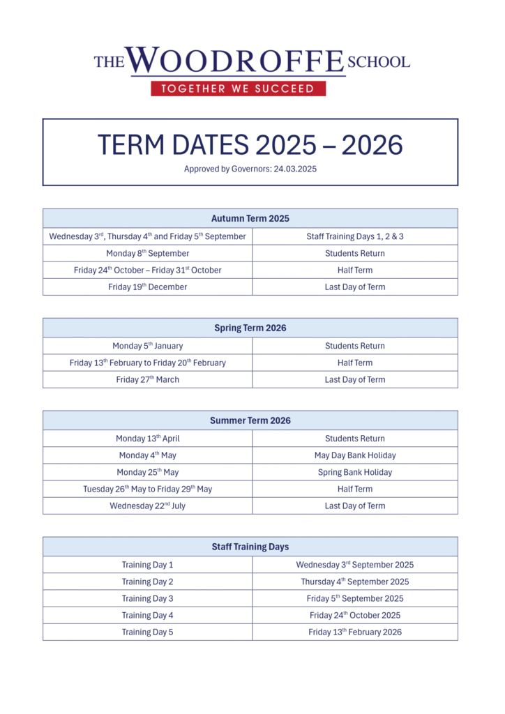 The Woodroffe School Term Dates Updated - Sch-uk.org